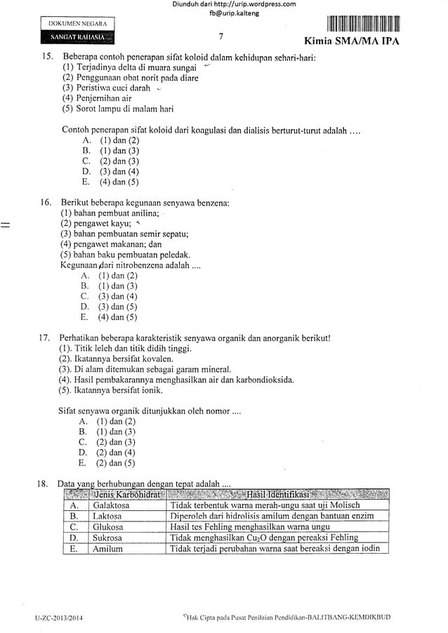 Soal un kimia sma 2014 1 | PDF