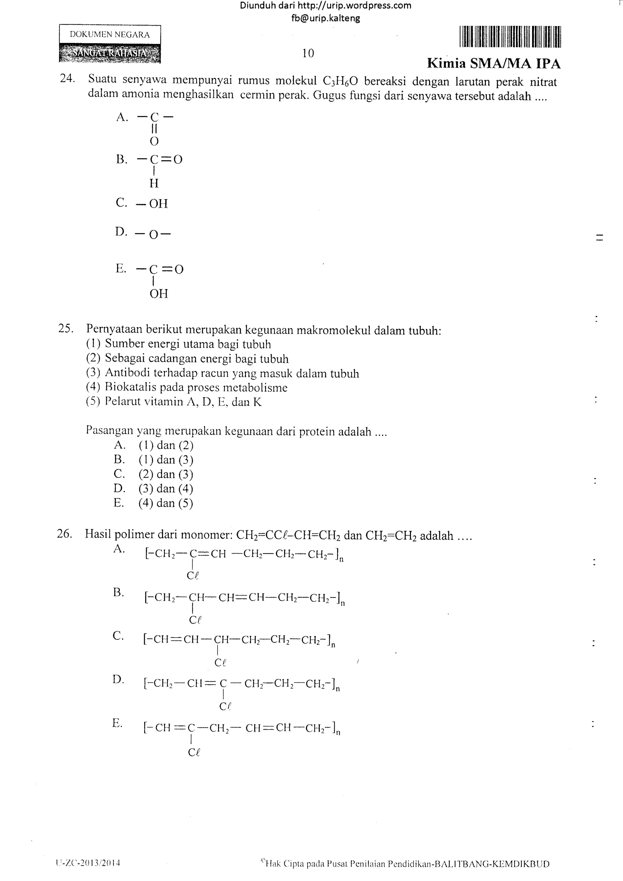 Soal un kimia sma 2014 8 | PDF