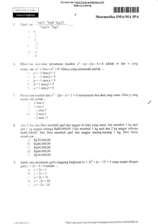 Soal un matematika ipa sma tahun 2014 10 | PDF