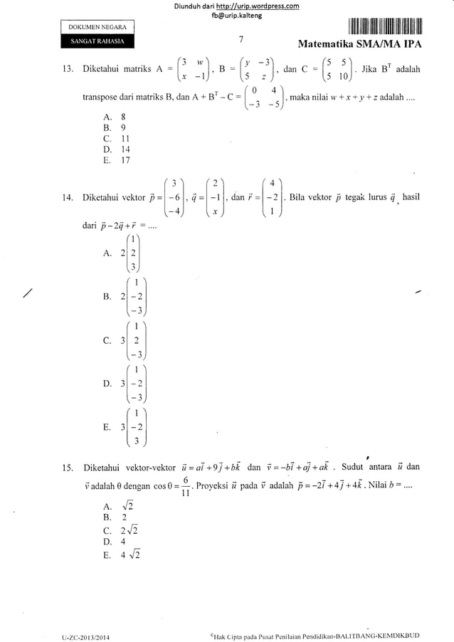 Soal un matematika ipa sma tahun 2014 10 | PDF
