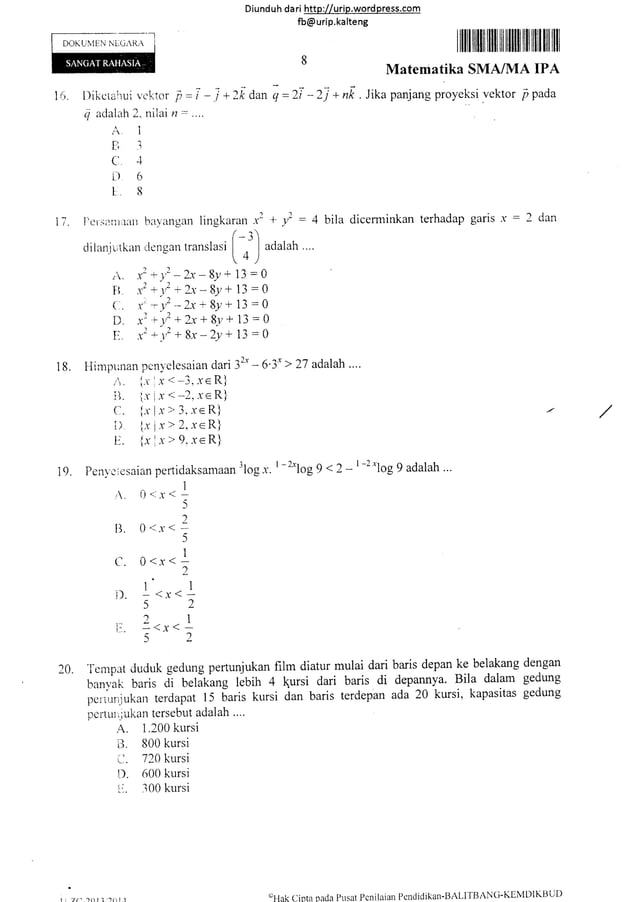 Soal un matematika ipa sma tahun 2014 10 | PDF