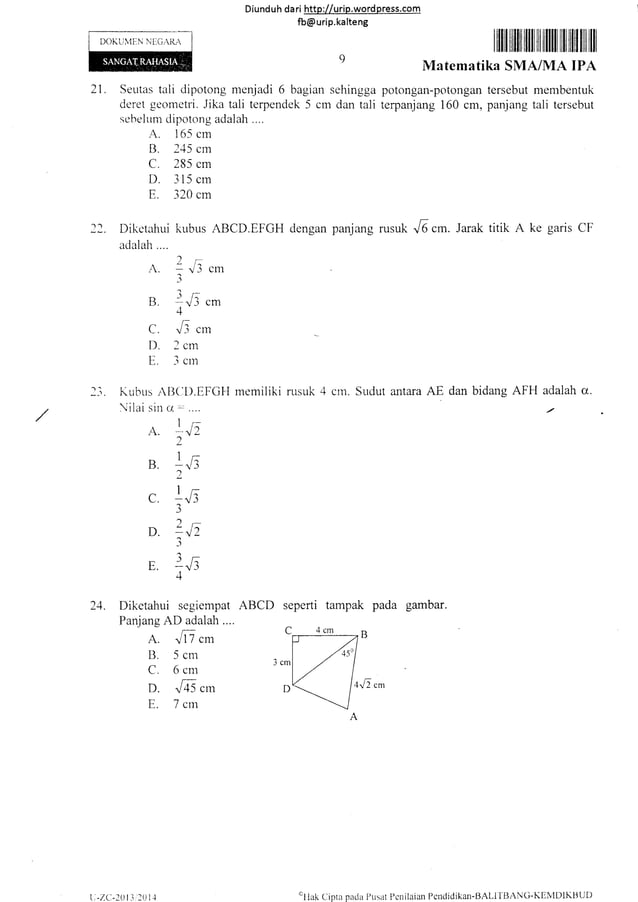 Soal un matematika ipa sma tahun 2014 10 | PDF
