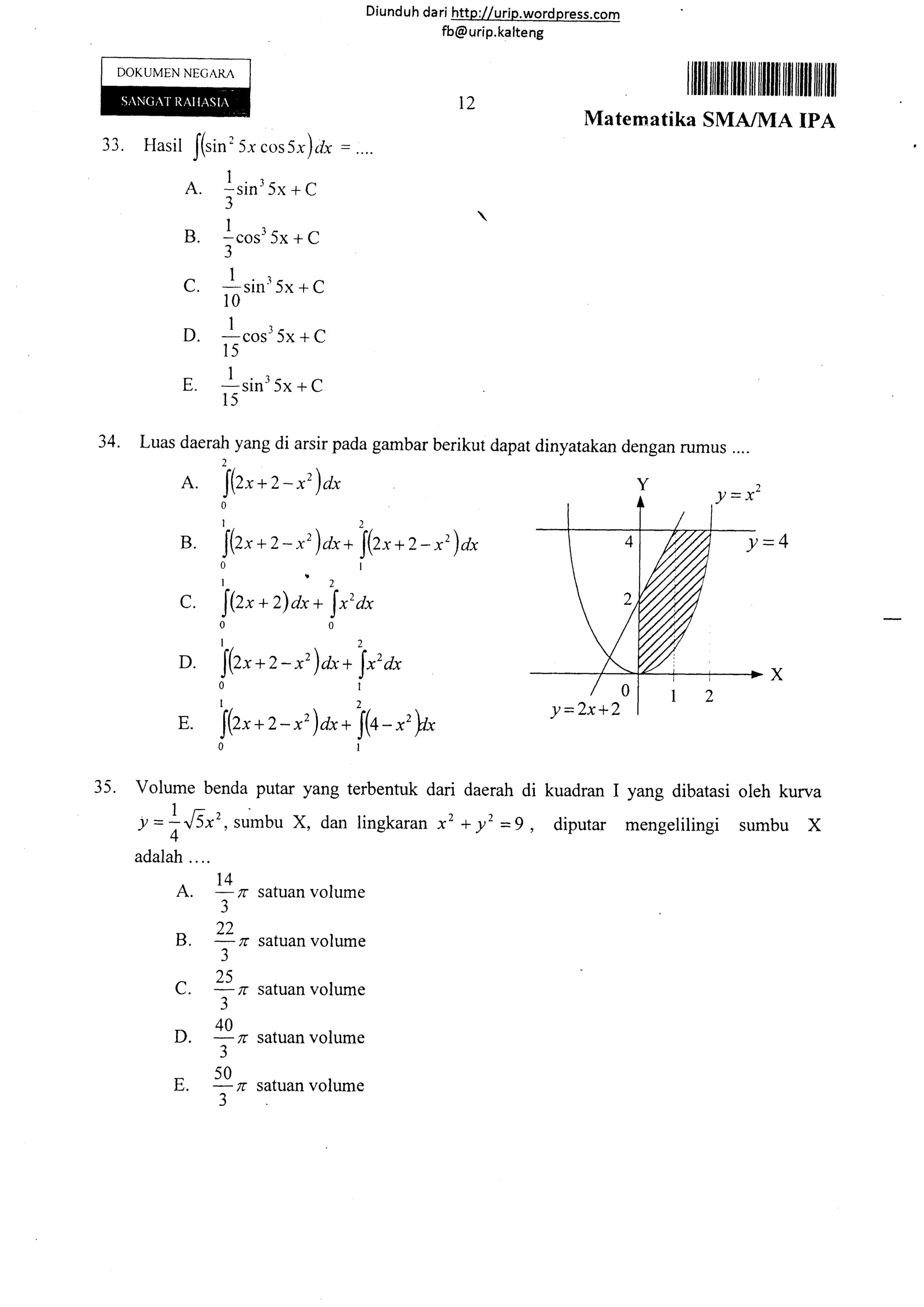 Soal un matematika ipa sma tahun 2014 11 | PDF