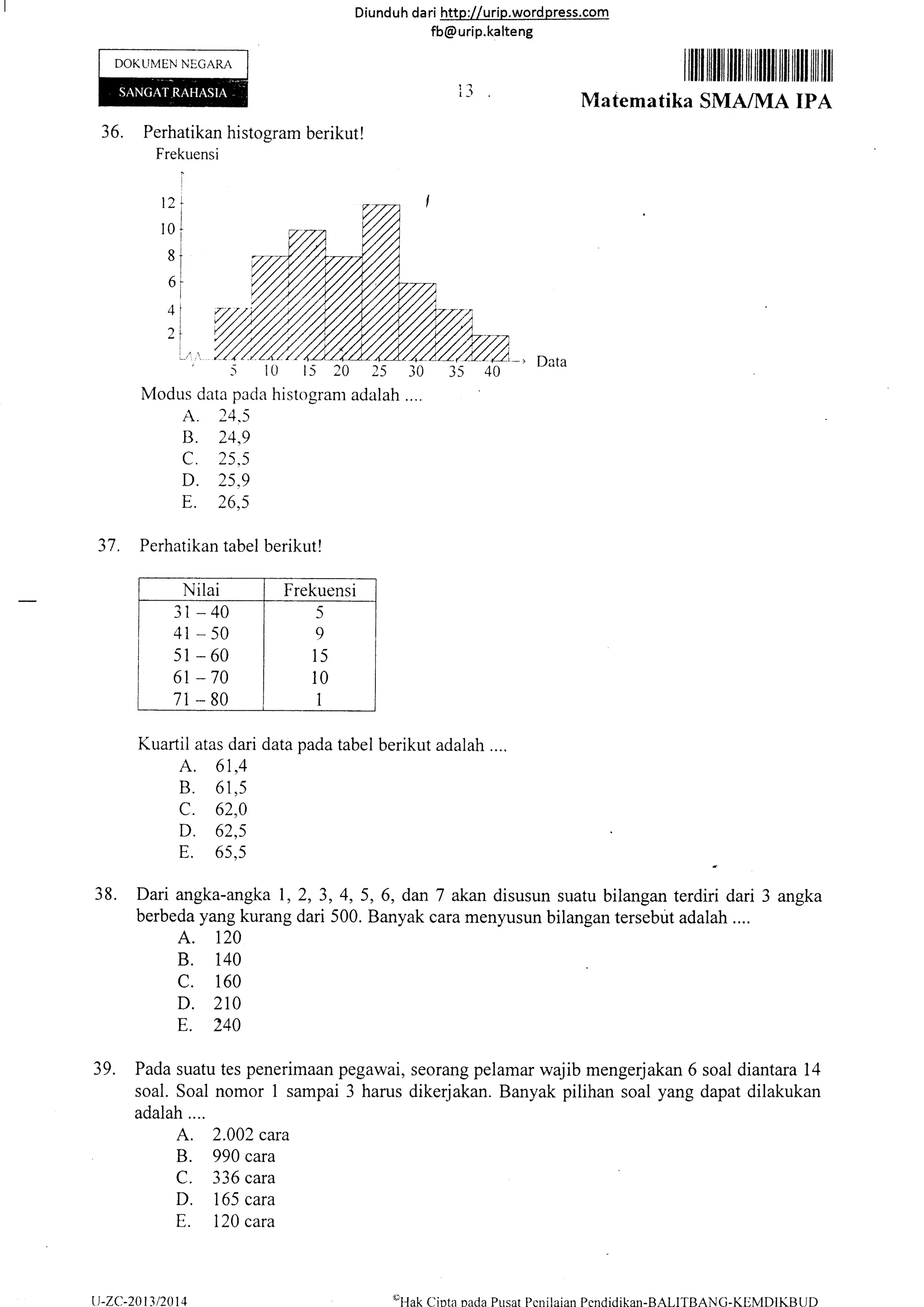 Soal un matematika ipa sma tahun 2014 11 | PDF