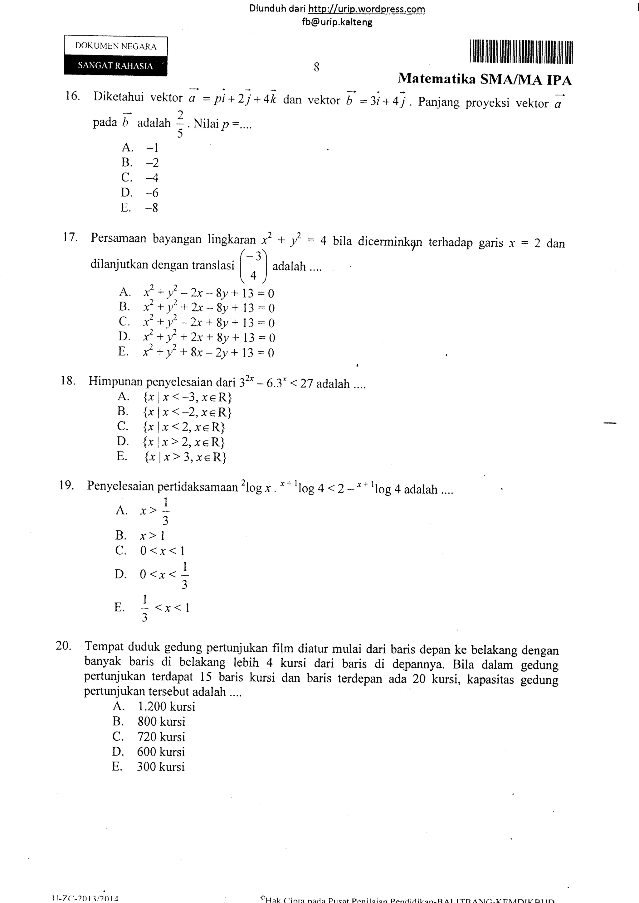 Soal un matematika ipa sma tahun 2014 11 | PDF