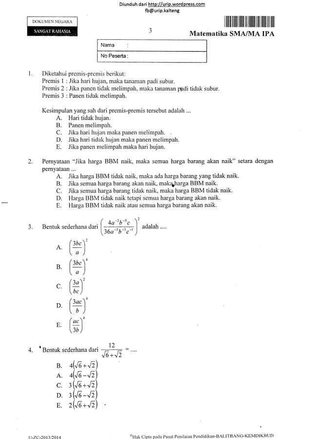 Soal un matematika ipa sma tahun 2014 11 | PDF