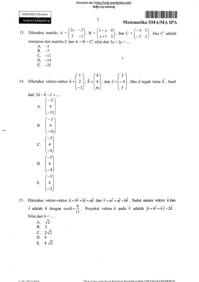 Soal un matematika ipa sma tahun 2014 11 | PDF
