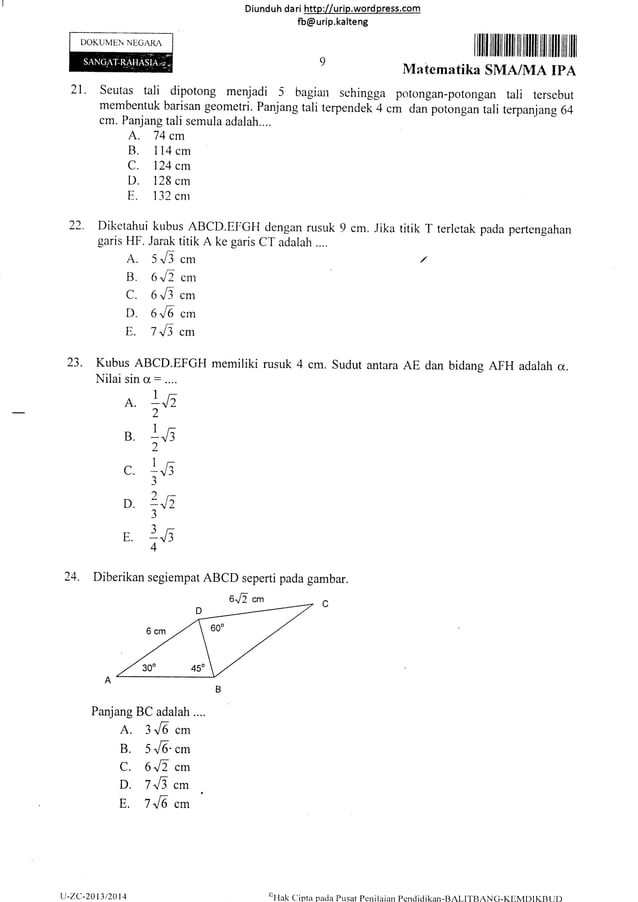 Soal un matematika ipa sma tahun 2014 11 | PDF