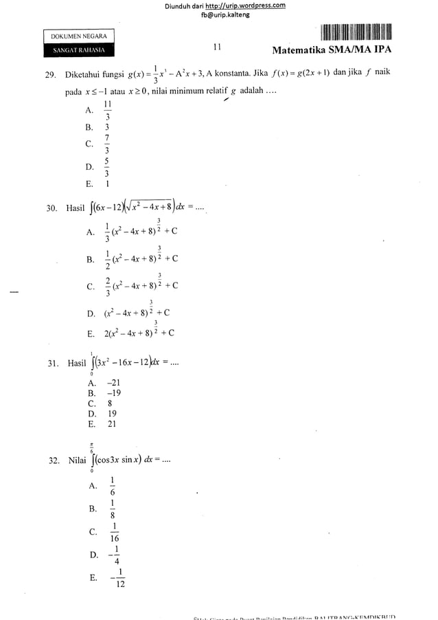 Soal un matematika ipa sma tahun 2014 11 | PDF