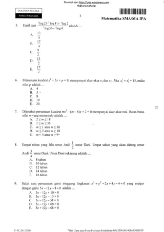 Soal un matematika ipa sma tahun 2014 13 | PDF
