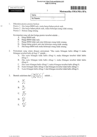 Soal un matematika ipa sma tahun 2014 14 | PDF