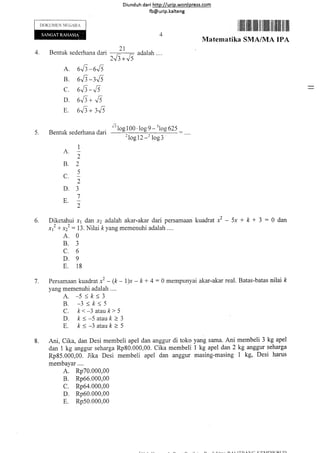Soal un matematika ipa sma tahun 2014 14 | PDF