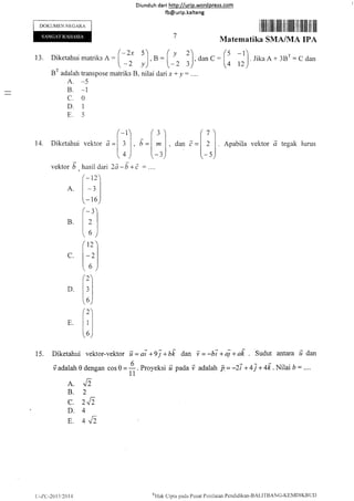 Soal un matematika ipa sma tahun 2014 14 | PDF