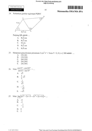 Soal un matematika ipa sma tahun 2014 14 | PDF