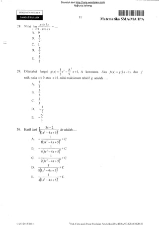 Soal un matematika ipa sma tahun 2014 14 | PDF