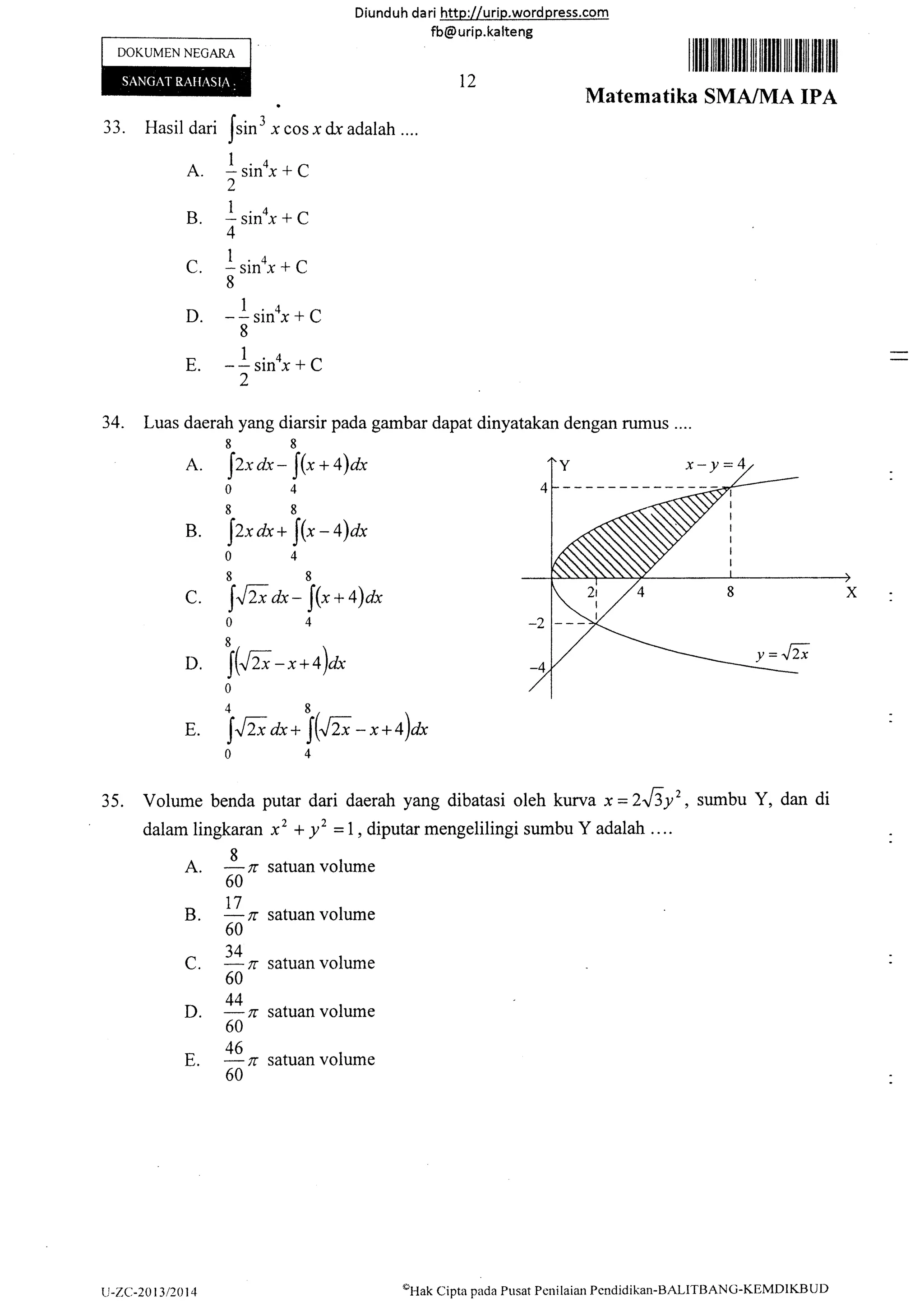 Soal un matematika ipa sma tahun 2014 17 | PDF