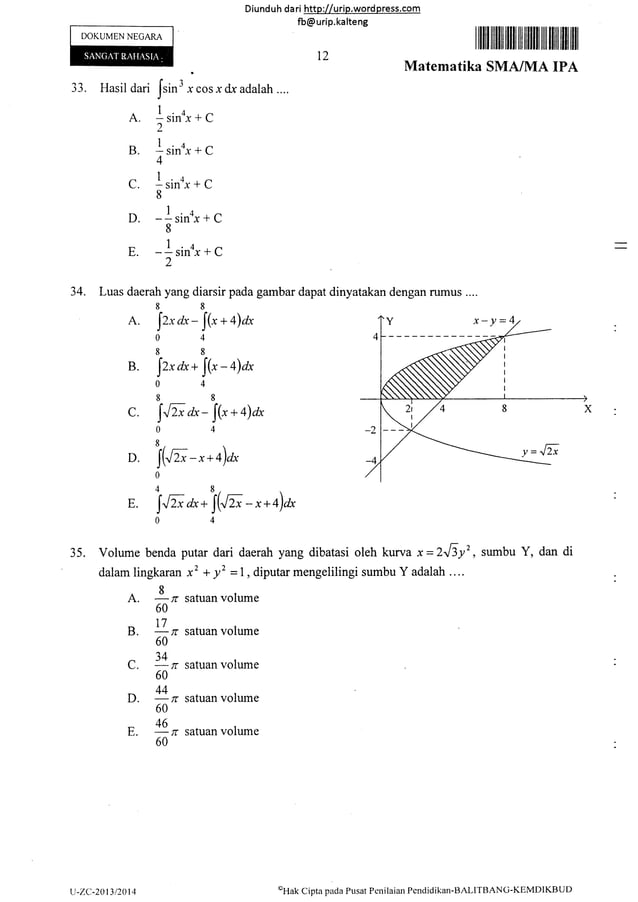 Soal un matematika ipa sma tahun 2014 17 | PDF
