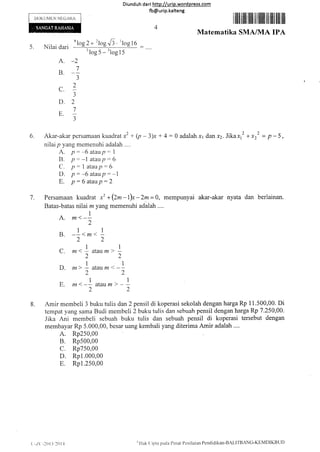 Soal un matematika ipa sma tahun 2014 2 | PDF