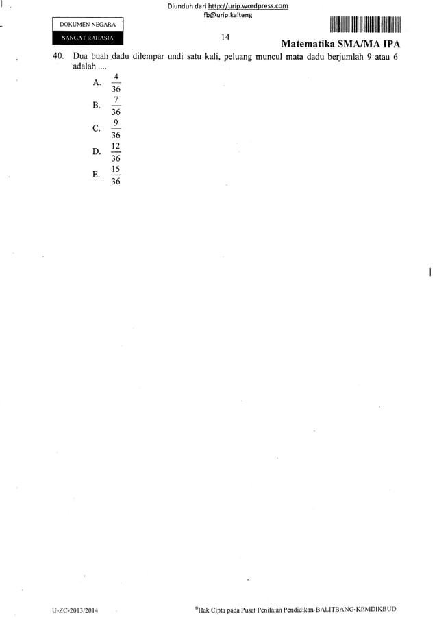 Soal un matematika ipa sma tahun 2014 4 | PDF