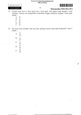 Soal un matematika ipa sma tahun 2014 5 | PDF