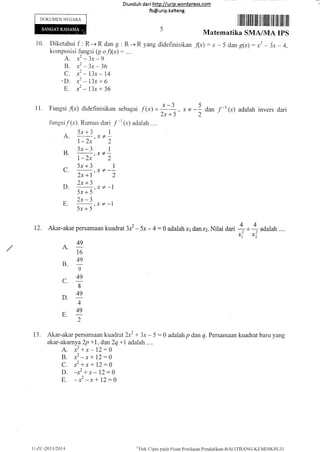 Soal un matematika ips sma tahun 2014 10 | PDF