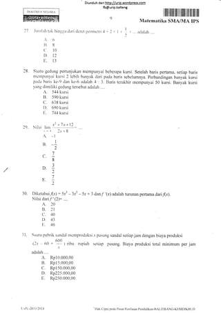 Soal un matematika ips sma tahun 2014 10 | PDF