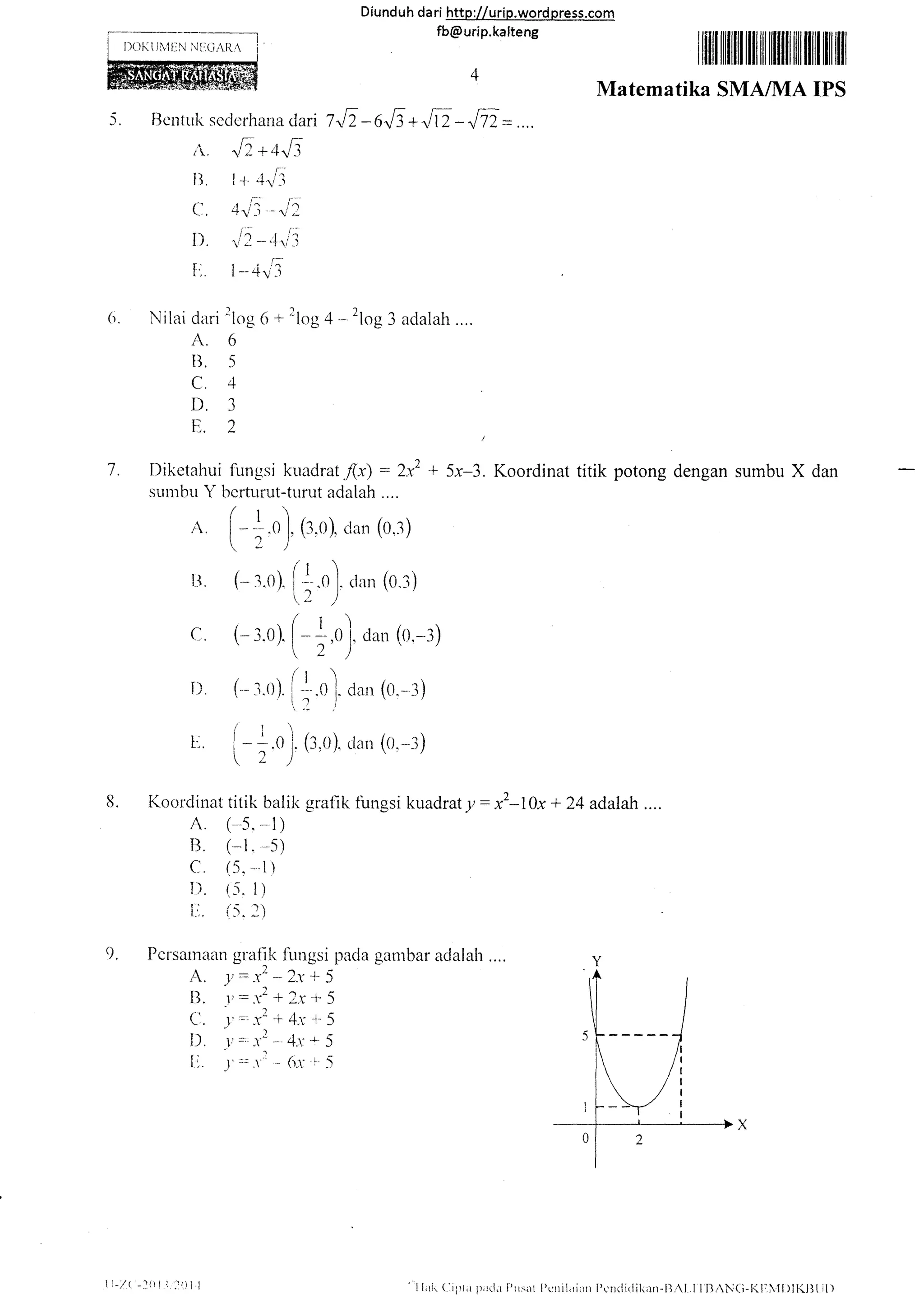 Soal un matematika ips sma tahun 2014 13 | PDF