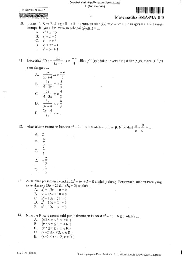 Soal un matematika ips sma tahun 2014 13 | PDF