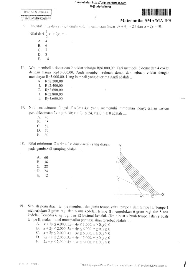 Soal un matematika ips sma tahun 2014 13 | PDF