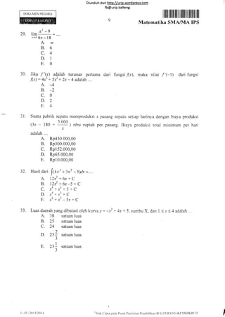 Soal un matematika ips sma tahun 2014 13 | PDF