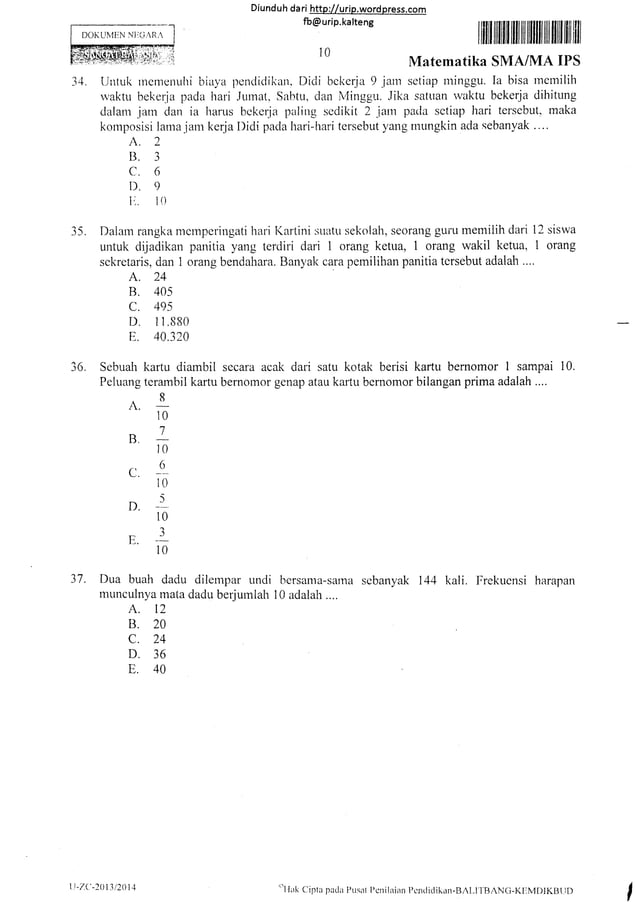 Soal un matematika ips sma tahun 2014 13 | PDF