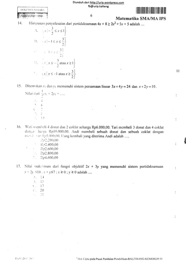 Soal un matematika ips sma tahun 2014 14 | PDF