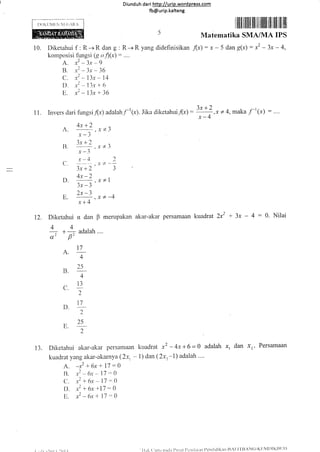Soal un matematika ips sma tahun 2014 19 | PDF