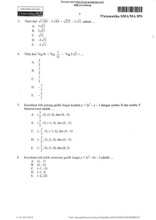 Soal un matematika ips sma tahun 2014 20 | PDF