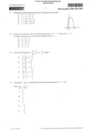 Soal un matematika ips sma tahun 2014 20 | PDF