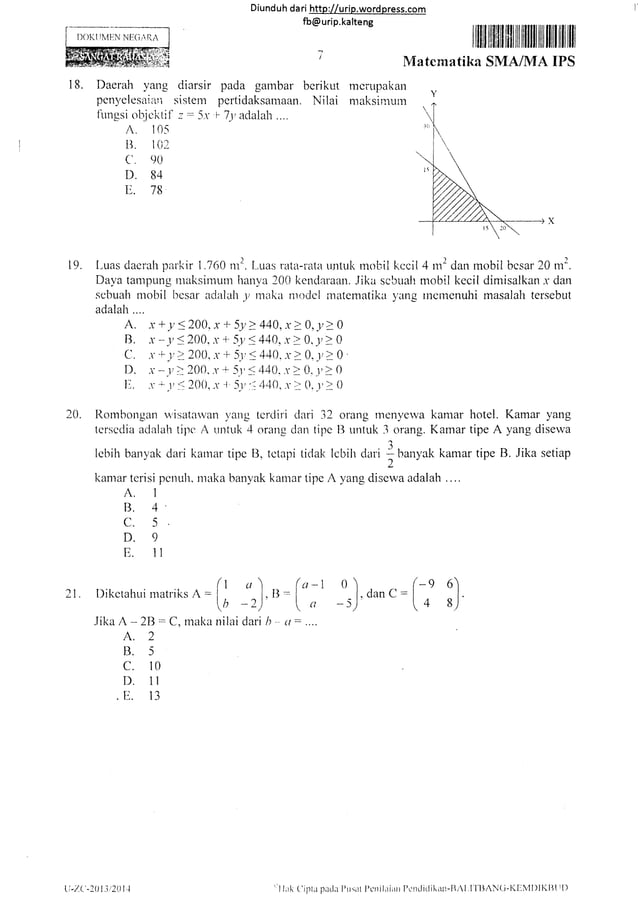 Soal un matematika ips sma tahun 2014 20 | PDF