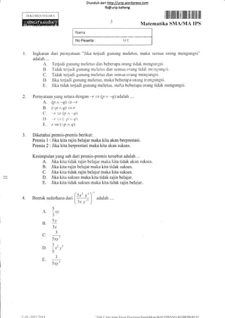 Soal un matematika ips sma tahun 2014 3 | PDF