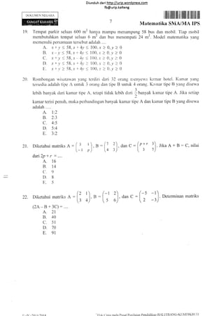 Soal un matematika ips sma tahun 2014 3 | PDF