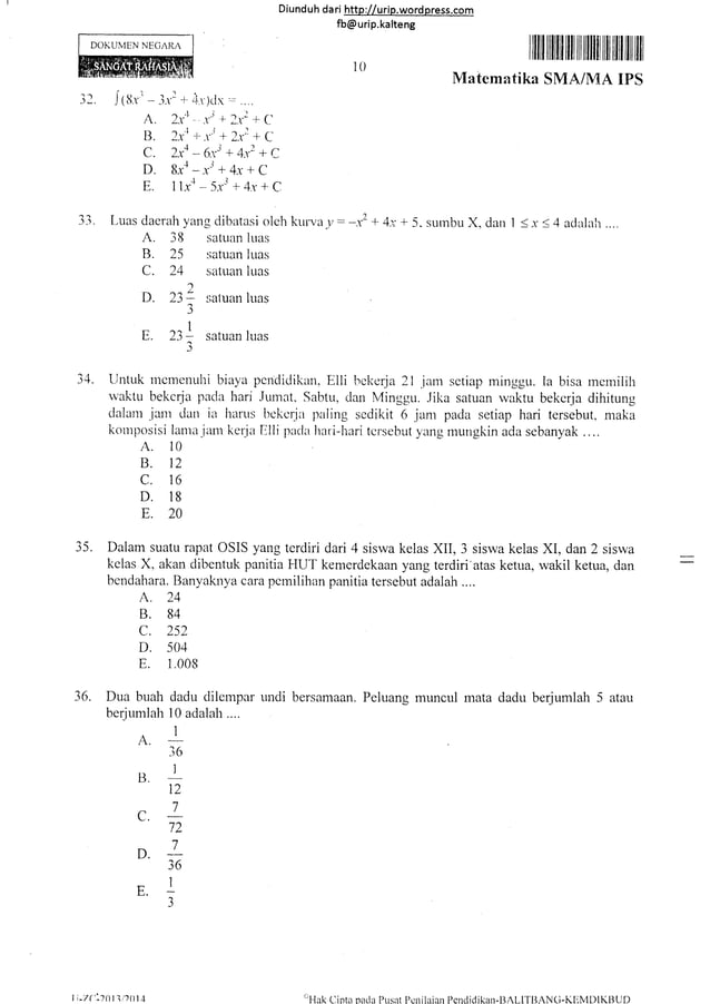 Soal un matematika ips sma tahun 2014 3 | PDF
