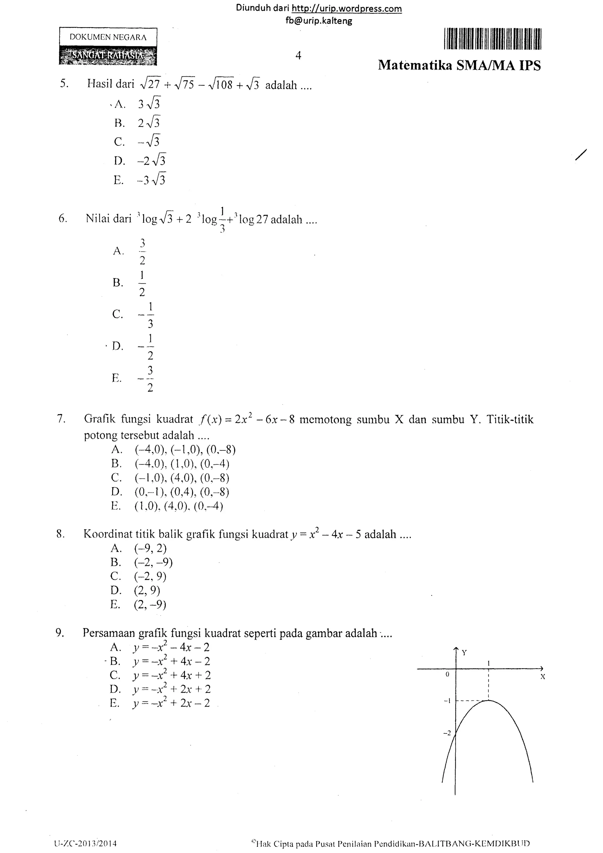 Soal un matematika ips sma tahun 2014 4 | PDF