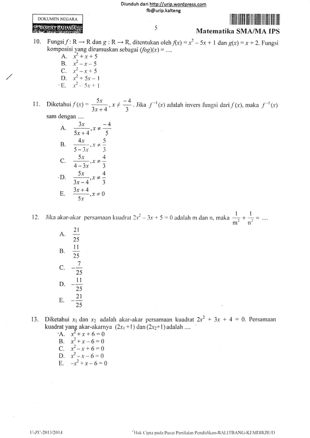 Soal un matematika ips sma tahun 2014 4 | PDF