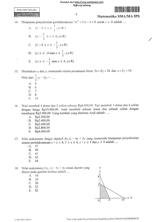 Soal un matematika ips sma tahun 2014 4 | PDF