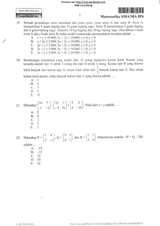 Soal un matematika ips sma tahun 2014 4 | PDF