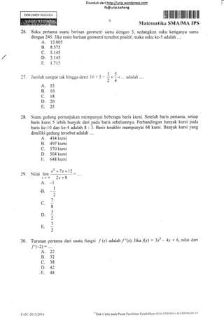 Soal un matematika ips sma tahun 2014 4 | PDF