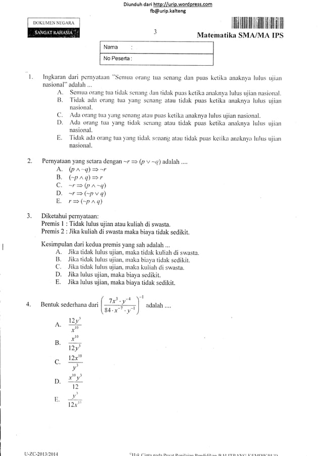 Soal un matematika ips sma tahun 2014 6 | PDF