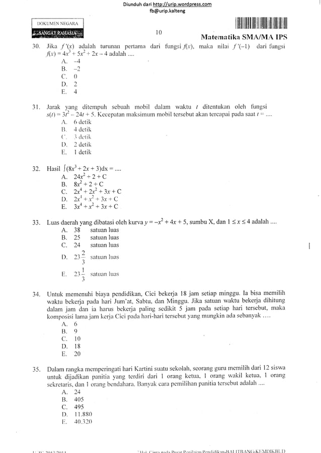 Soal un matematika ips sma tahun 2014 6 | PDF