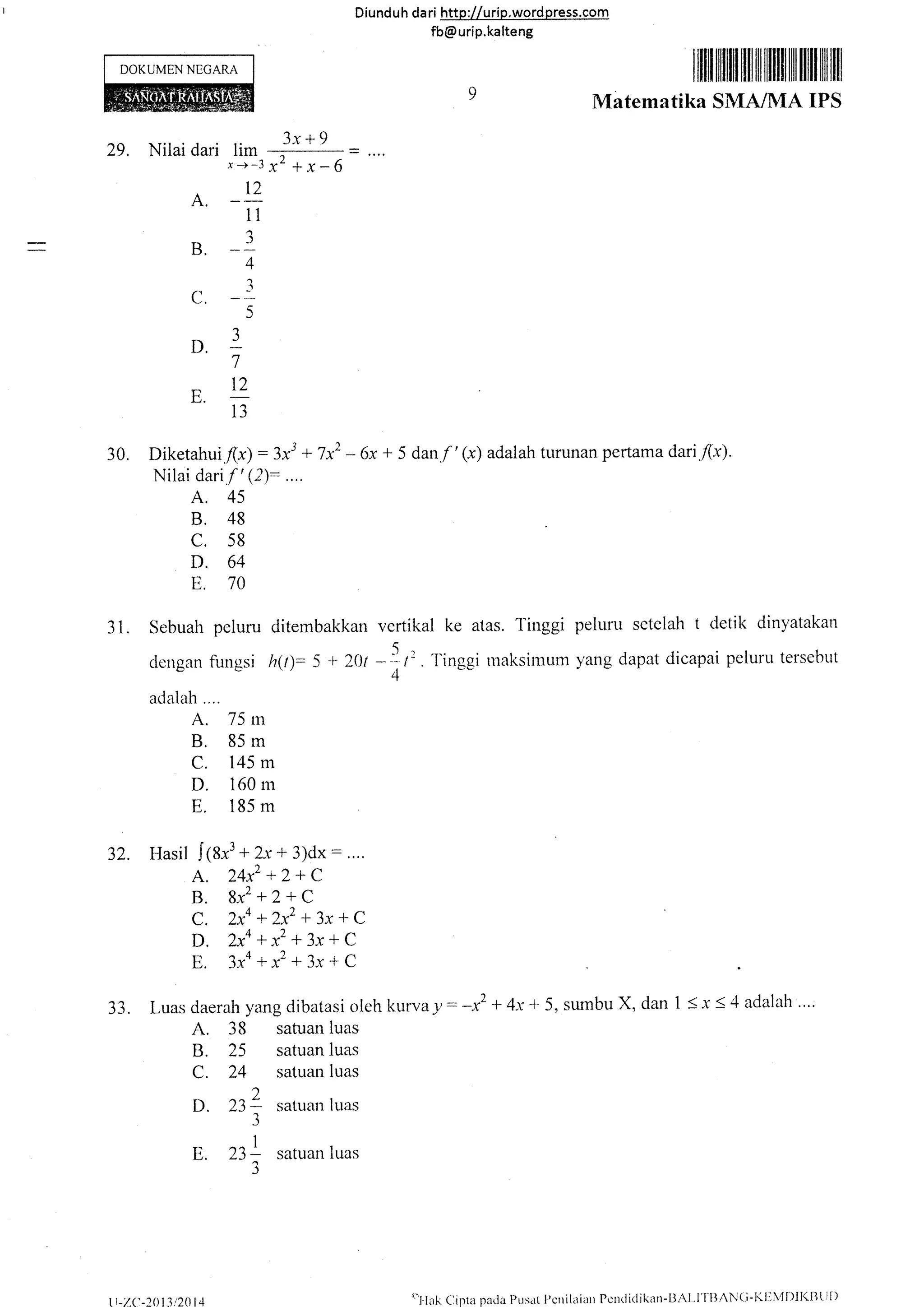 Soal un matematika ips sma tahun 2014 7 | PDF