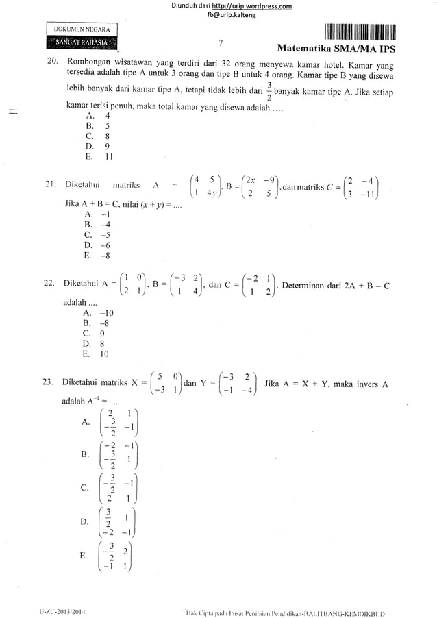 Soal un matematika ips sma tahun 2014 7 | PDF