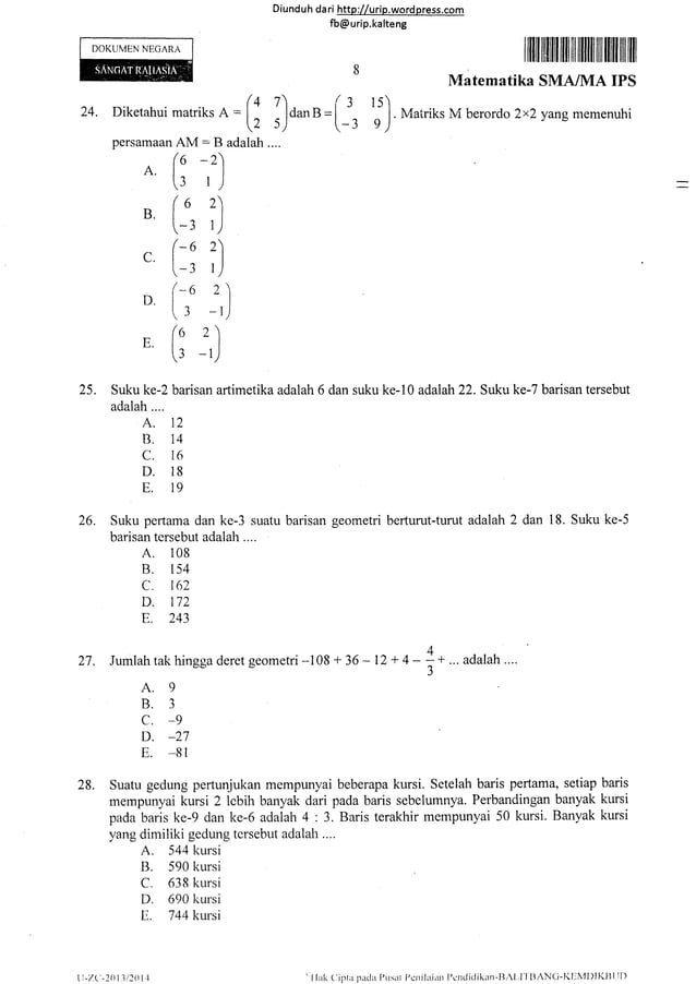 Soal un matematika ips sma tahun 2014 7 | PDF