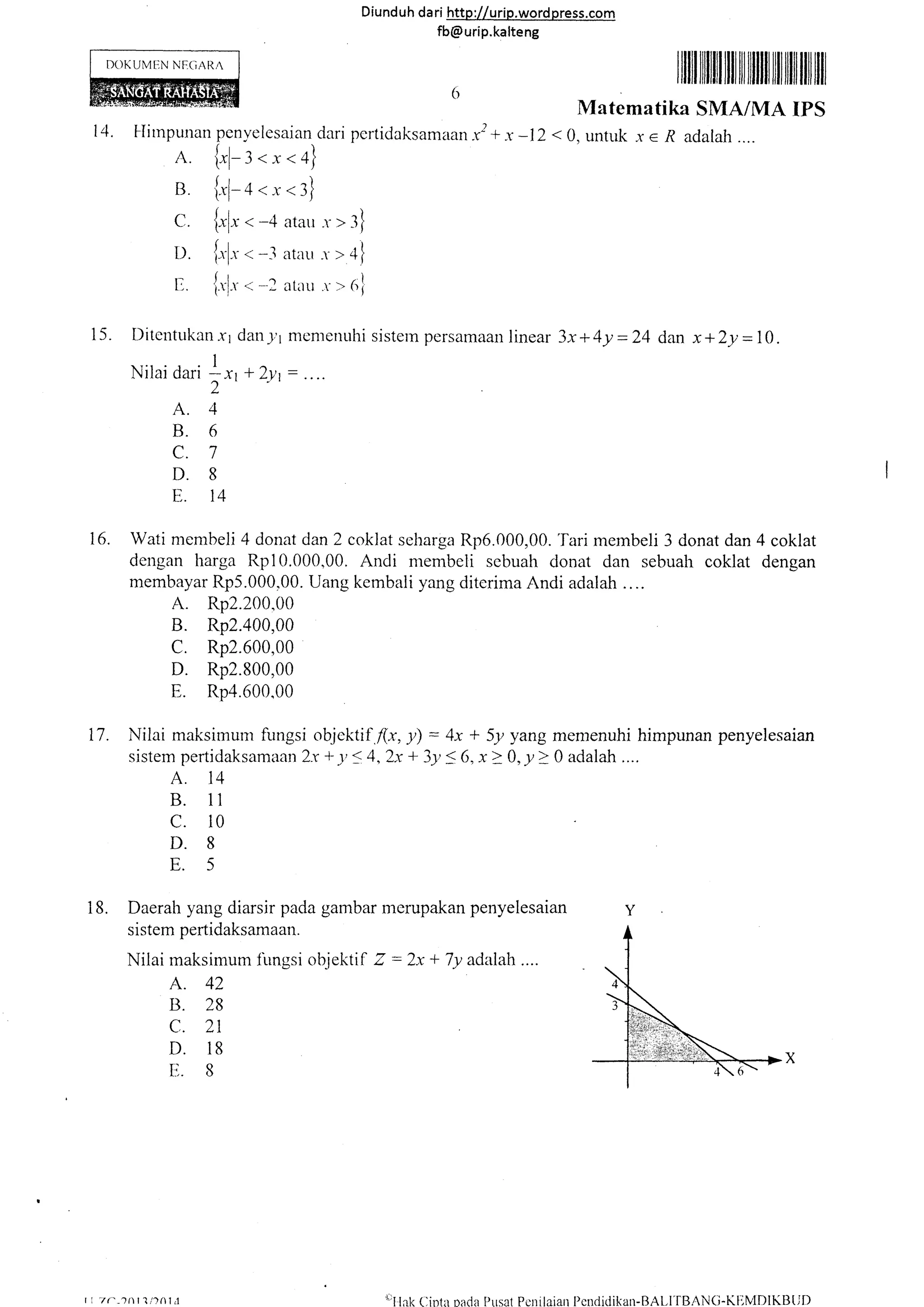 Soal un matematika ips sma tahun 2014 9 | PDF